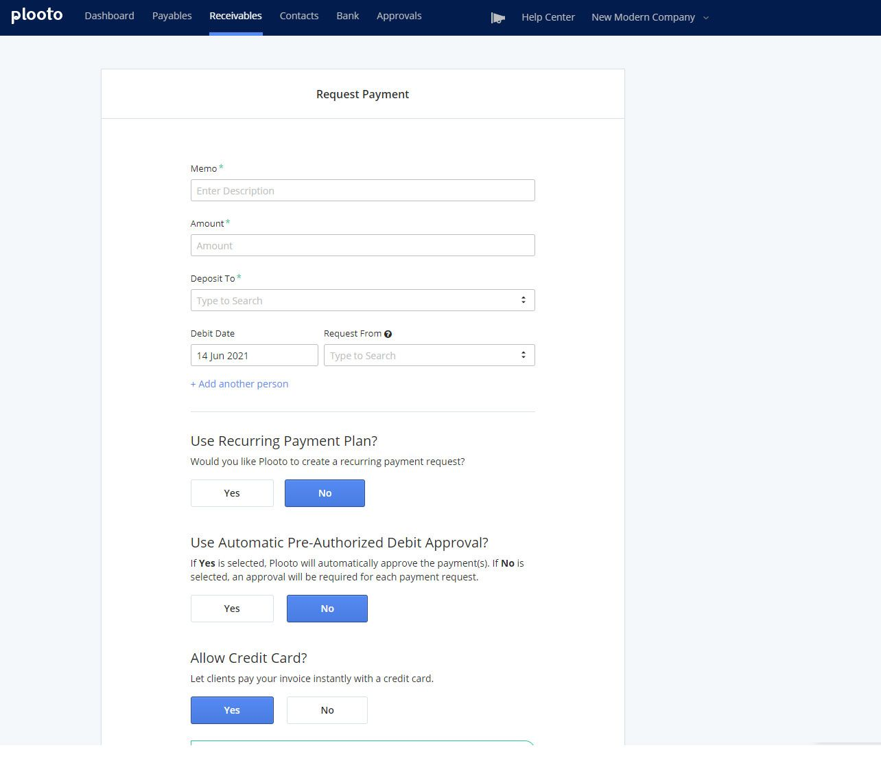Creating a Payment Request | Plooto Help Center