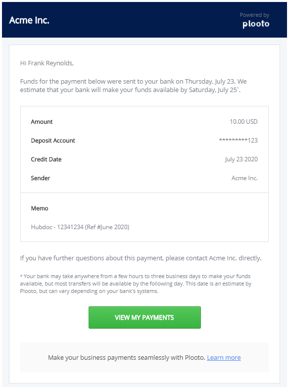 Receiving a Direct Deposit - What Does the Contact See When Receiving a ...